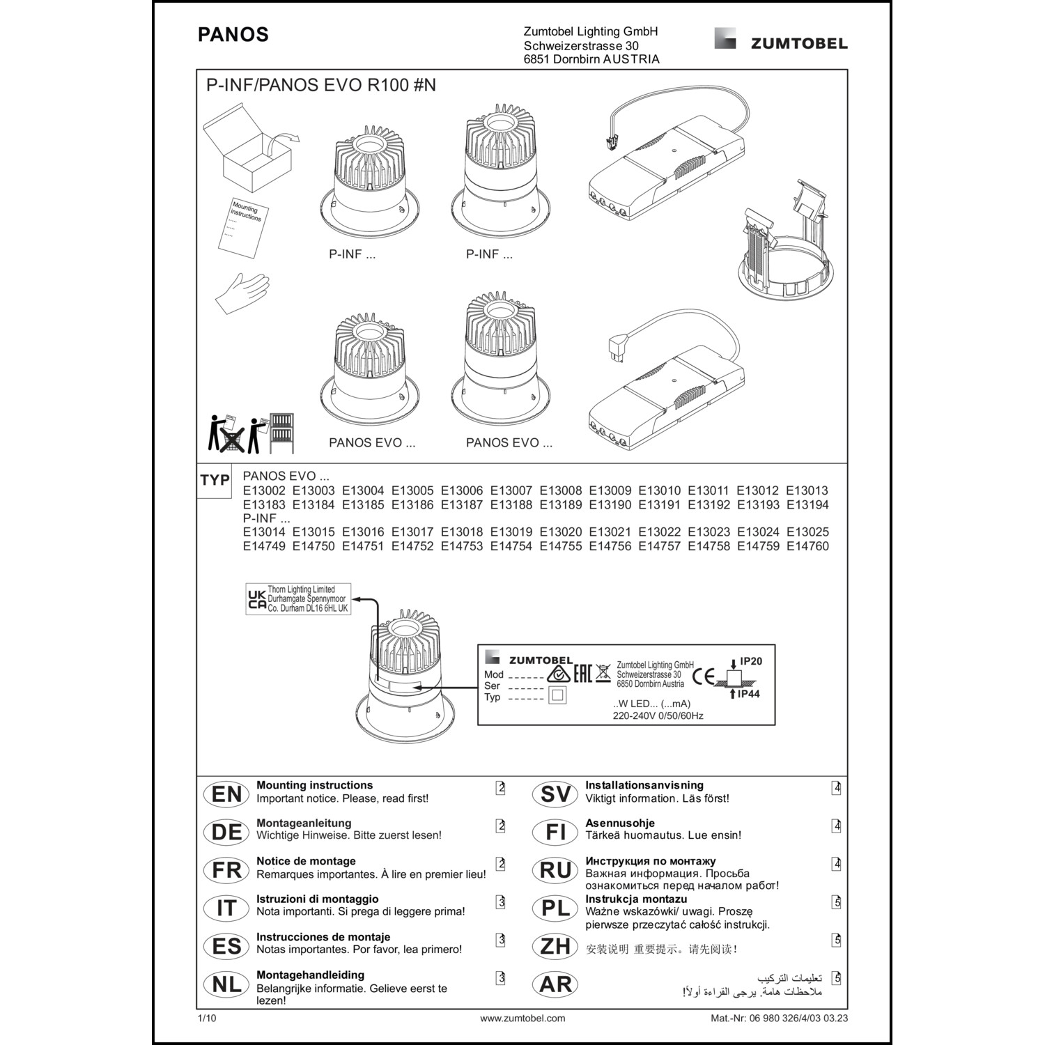60815125 Zumtobel PANOS EVO R100L 11W LED840 SM WH - Strahler/Scheinwerfer